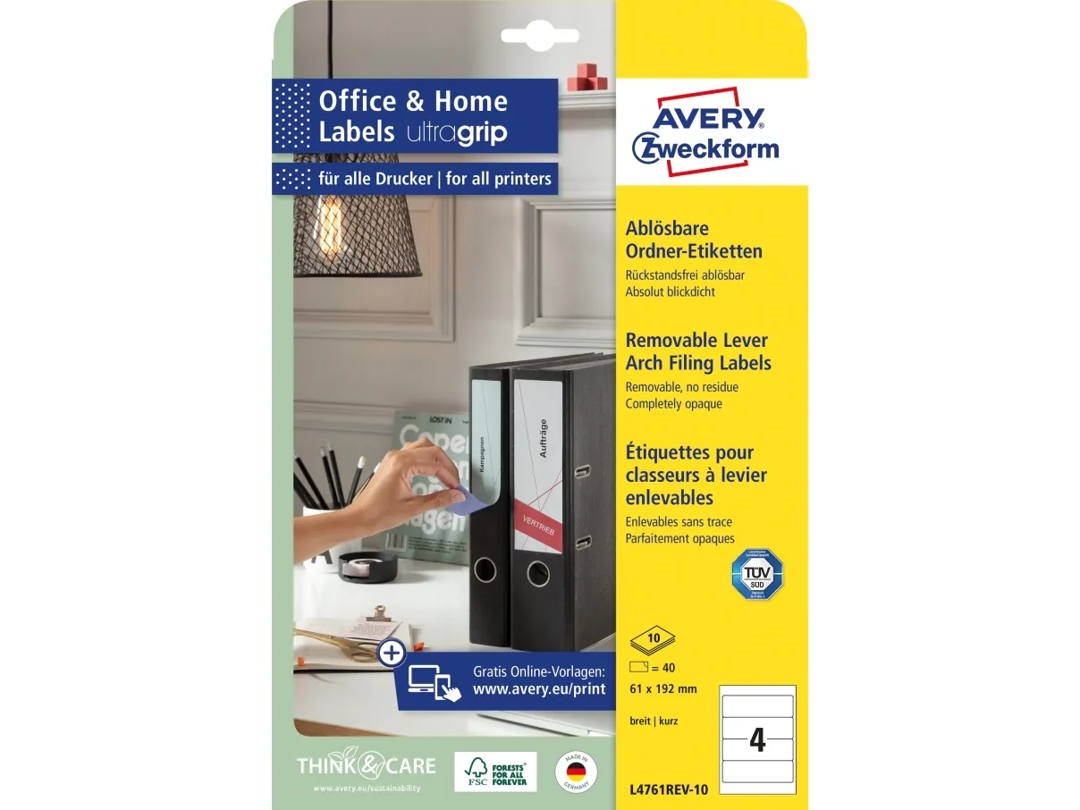 Avery-Zweckform Mappe-etiketter L4761REV-10 61 x 192 mm Papir Hvid Kan ...